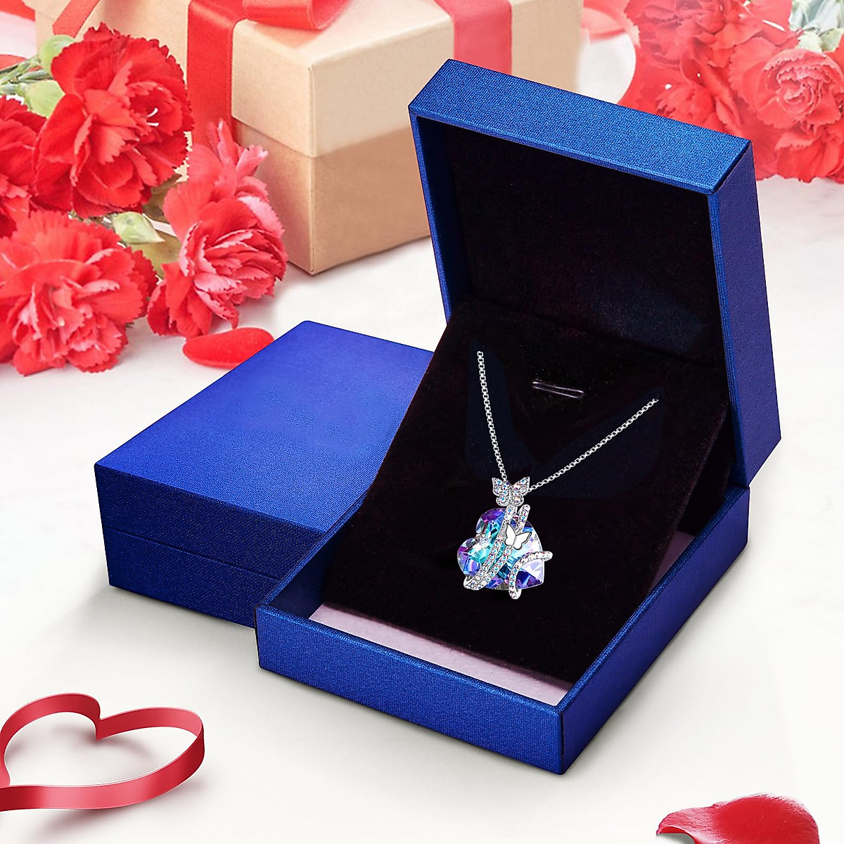 ASELFAD Butterfly Necklaces for Women with June Birthstone Crystals, Mothers Day Gifts, Anniversary Birthday Heart Jewelry for Women Mom Wife Girlfriend - Purple