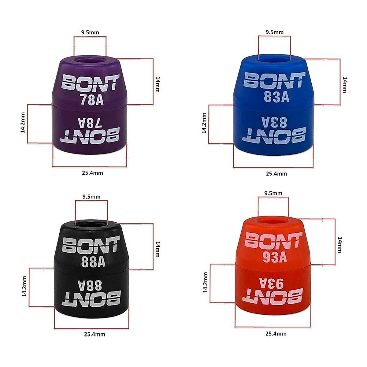 Bont Skates - Replacement Top Cone or Bottom Barrel Cushions Bushings - Quad Roller Skate Derby Plate - Made in USA (88A Black, Top & Bottom (8pc))