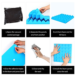 Musfunny Sound Proof Acoustic Foam Panels, 12 Pcs 2" x 12" x 12" Acoustic Panels Sound Absorbing Wall Panels for Studio Recording Office Home Studio (Blue)