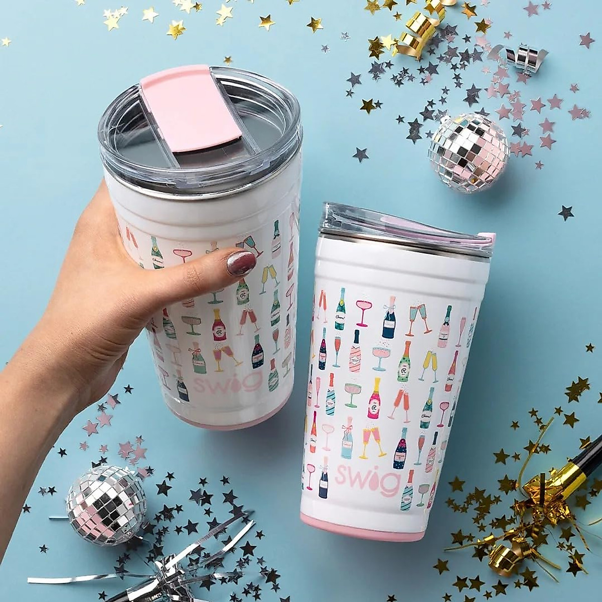 Swig Life 24oz Party Cup, Stackable Insulated Travel Coffee Tumbler with EZ Slider Lid, Cup Holder Friendly Travel Thermos, Stainless Steel 24 oz Tumbler, Reusable Coffee Mug (Pop Fizz)