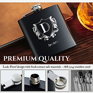 Onebttl Flasks for Liquor with Initials, Monogrammed Stainless Steel 6oz Hip Flask for Men Women, Funny Personalized Gift for Dad, Grandpa, Boss for Birthday, Father's Day, Boss Day, Christmas - C