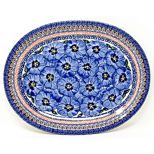 Polish Pottery Large Serving Platter in Regal Bouquet Unikat Pattern signed by Anna Madziarz from Zaklady Boleslawiec, dimensions 13.5" x 11"