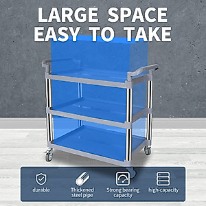 UNICOO Heavy Duty Plastic Utility Cart 550lbs, 3-Tier Rolling Service Cart with Lockable & Silent Wheels, Anti-Rust & Easy Clean for Restaurant, Office, Garage & More, 41x19.5x39 Inches (Gray)