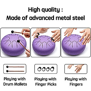 Lronbird Steel Tongue Drum 6 Inch 8 Notes Hand Drums with Bag Sticks Music Book, Sound Healing Instruments for Musical Education Entertainment Yoga Chakra Gifts (Lavender)