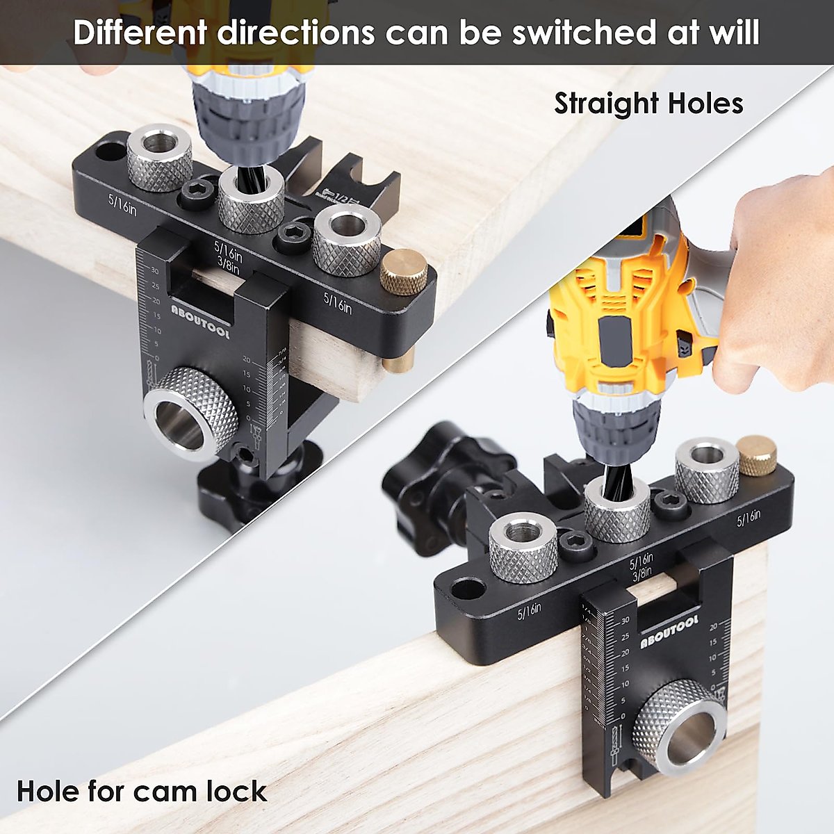 Self Centering Doweling Jig Kit - Dowel Jig Kit for Straight Holes, Adjustable Width Woodworking Joints Tool Drill Guides Locator, 3 Size Drill Bit (8, 10, 15 mm) (5/16", 3/8", 19/32"), Organizer Bag