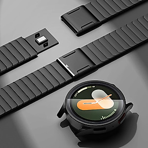 CHANCHY Stainless Steel Band for Samsung Galaxy Watch 7, No Gap Link Bracelet with Magnetic Clasp Metal Strap for Galaxy Watch 7 FE 6 5 4 Band 40mm 44mm 45mm 43mm 47mm 42mm 46mm for Men, Black