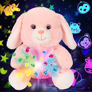 Cuteoy Plush Pink Bunny Star Projector Musical Adjustable Singing Night Light Stuffed Animals Glowing Kawaii Rabbit Plushies Toy Gifts for Kids Birthday Easter Christmas,12''