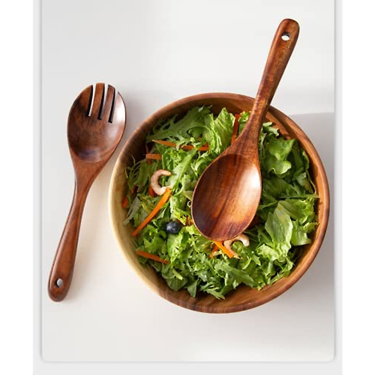 Hand-Crafted From Solid Acacia Wood Salad Bowls 7.1 or 7.9 Inches Set of 2 Individual Large Wood Bowl for Fruits Salads and Decoration Fruit Bowl for Snacks