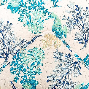 3 Piece Ocean Daybed Cover Set Twin Reversible Daybed Bedding Sets Beach Theme Day Bed Cover Starfish Shell Seaweed Seahorse Printed Bedspread Coverlet for Twin Bed with 2 Standard Shams,39"x75"