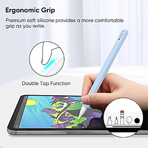 Fintie Silicone Sleeve for Apple Pencil Pro & Apple Pencil 2nd Generation, Light Pen Skin Case Cover Soft Protective Grip Holder with 2 Nib Covers Accessories, Sky Blue