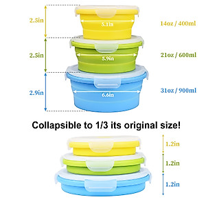 LBTING Food Storage Containers with Lids, 3 Pack Silicone Collapsible BPA Free Lunch Box Airtight Vacuum Seal, Freezer Microwave Rv Organizers for Fruit Leftover Food