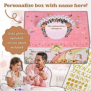 Emme Treasures Musical Jewelry Box - Personalizable Unicorn Kids Jewelry Box for Girls with Glitter Alphabet Stickers - Whimsical Girls Jewelry Box - Giftable Kids Music Box