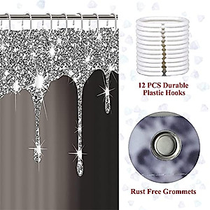 MEXERA 4PCS Bling Diamond Shower Curtain Set with Non-Slip Rugs Toilet Lid Cover and Bath Mat Shower Curtain with 12 Hooks Bathroom Sets with Shower Curtain and Rugs and Accessories