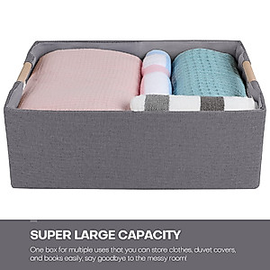 ANMINY 4PCS Storage Baskets for Organizing Collapsible Fabric Storage Bins Boxes with Wood Handles Closet Shelves Cube Organizer Bins Clothes Laundry Storage Container - Large, Gray