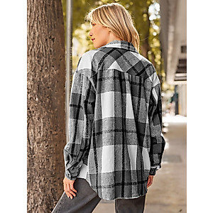AUTOMET Womens Fall Outfits Fashion Clothes Shackets Flannel Plaid Button Down Long Sleeve Shirts Jackets Grey M