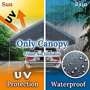 BenefitUSA Canopy ONLY 10'x20' Carport Replacement Canopy Outdoor Tent Garage Top Tarp Shelter Cover w Ball Bungees (Grey)