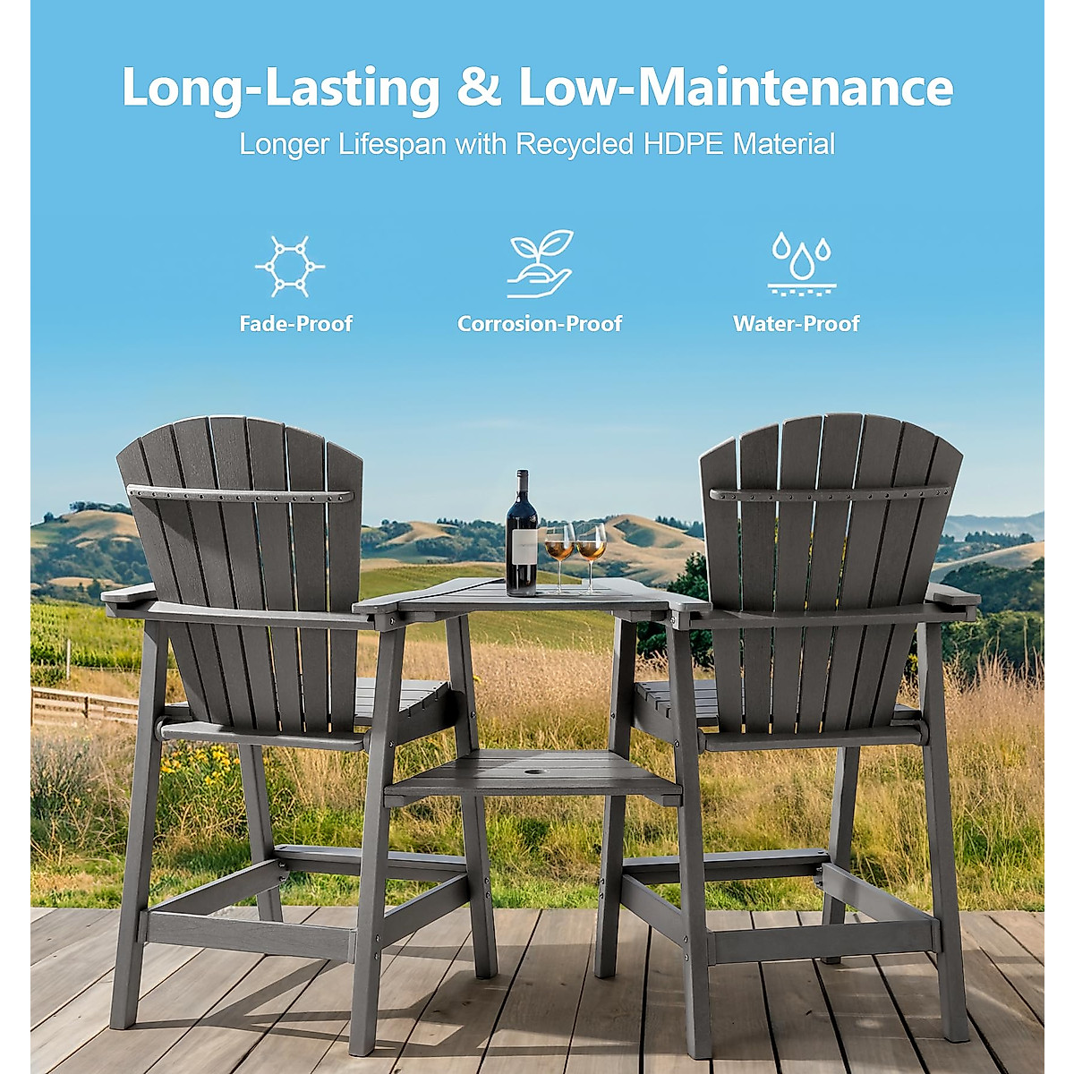 PASAMIC Tall Adirondack Chair Set of 2 with Removable Double Connecting Trays