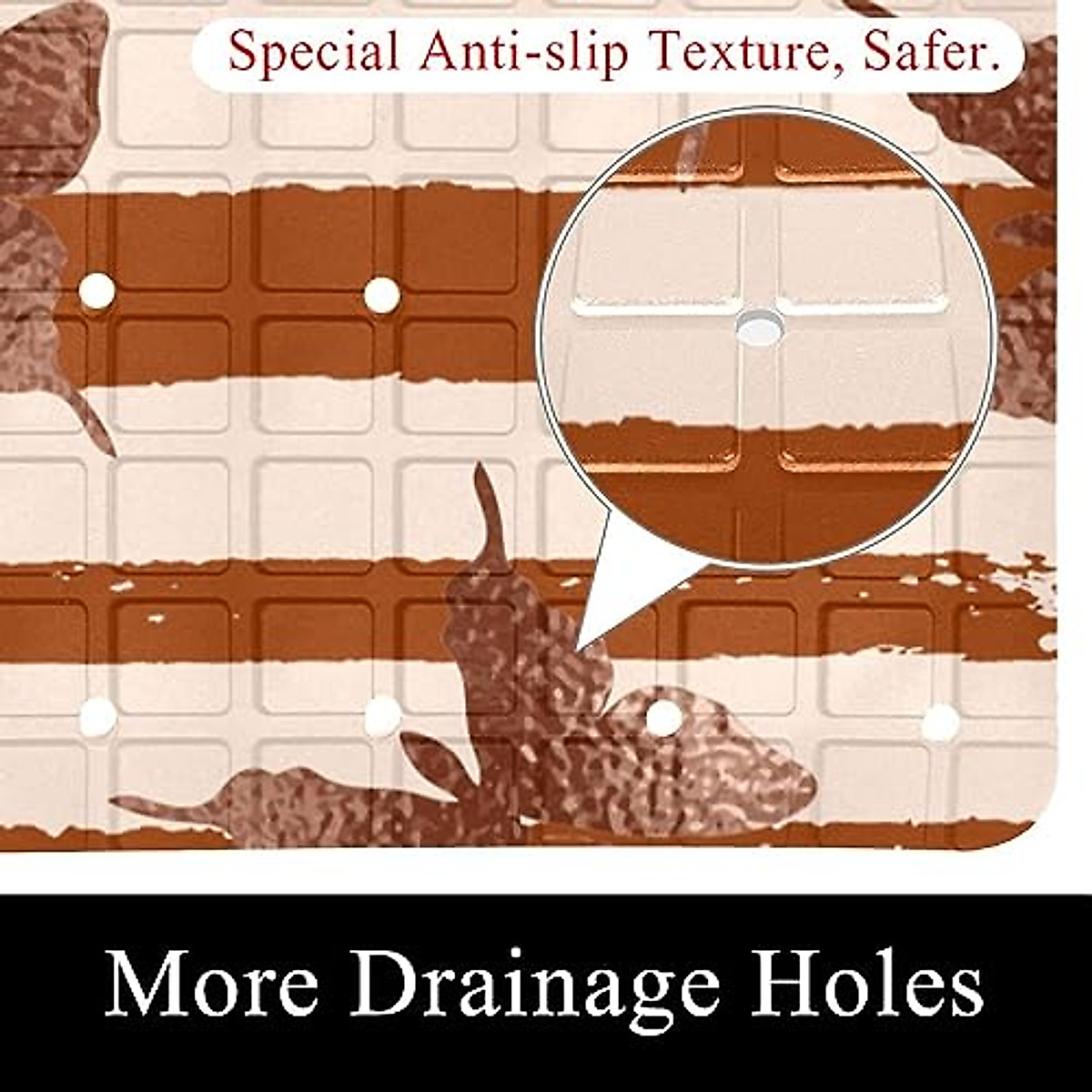 Bath Tub Shower Mat - Anti-Slip PVC Material 15.1x26.8 in, Gentle Cushioning Quick Drying Suction Cups Reliable Solution - Stripes and Butterfly Patterns Non-Slip Floor Mat