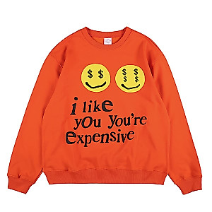Arnodefrance i like you you're expensive Graphic Sweatshirt Hip Hop Letter Printing Crew Neck Pullover For Men And Women Orange