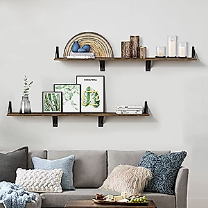 Rustic Floating Shelves Wall Mounted Set of 3, 17 Inch Natural Wood Wall Shelves, Decor Storage Shelf for Bedroom Bathroom Living Room Office Pictures Plants Books Cats TV (Rustic Brown)