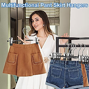 20Pack Pants Hangers,Skirt Hangers with Clips,Rubber Cover Metal Trouser Clip Hangers,Adjustable Clips Hangers,Heavy Duty Pants Skirt Hangers Ultra Thin Space Saving for Skirt Jeans Adult