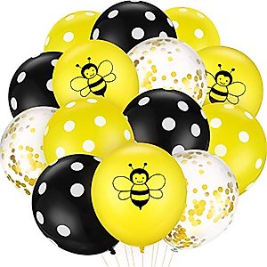 48 Pieces Happy Bee Day Balloons Latex Polka Dots Balloons Gold Confetti Balloons Bee Printed Balloons Garland for Bee Baby Shower Birthday Party Decorations