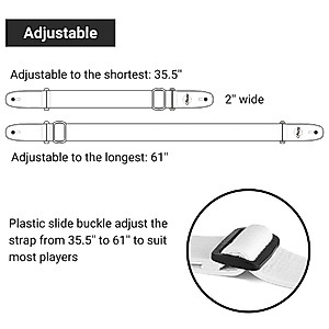 Amumu Guitar Strap for Acoustic, Electric and Bass Guitars, with Suede Leather Ends -White Cotton