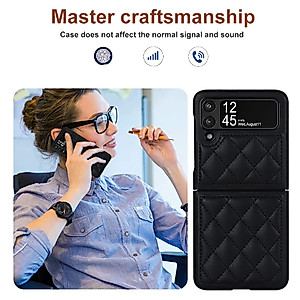 XIZYO Leather Case for Samsung Galaxy Z Flip 3 5G, Diamond-Shaped Luxury Soft PU Leather & Hard PC Shell Shockproof Bumper Protective Cover, Black
