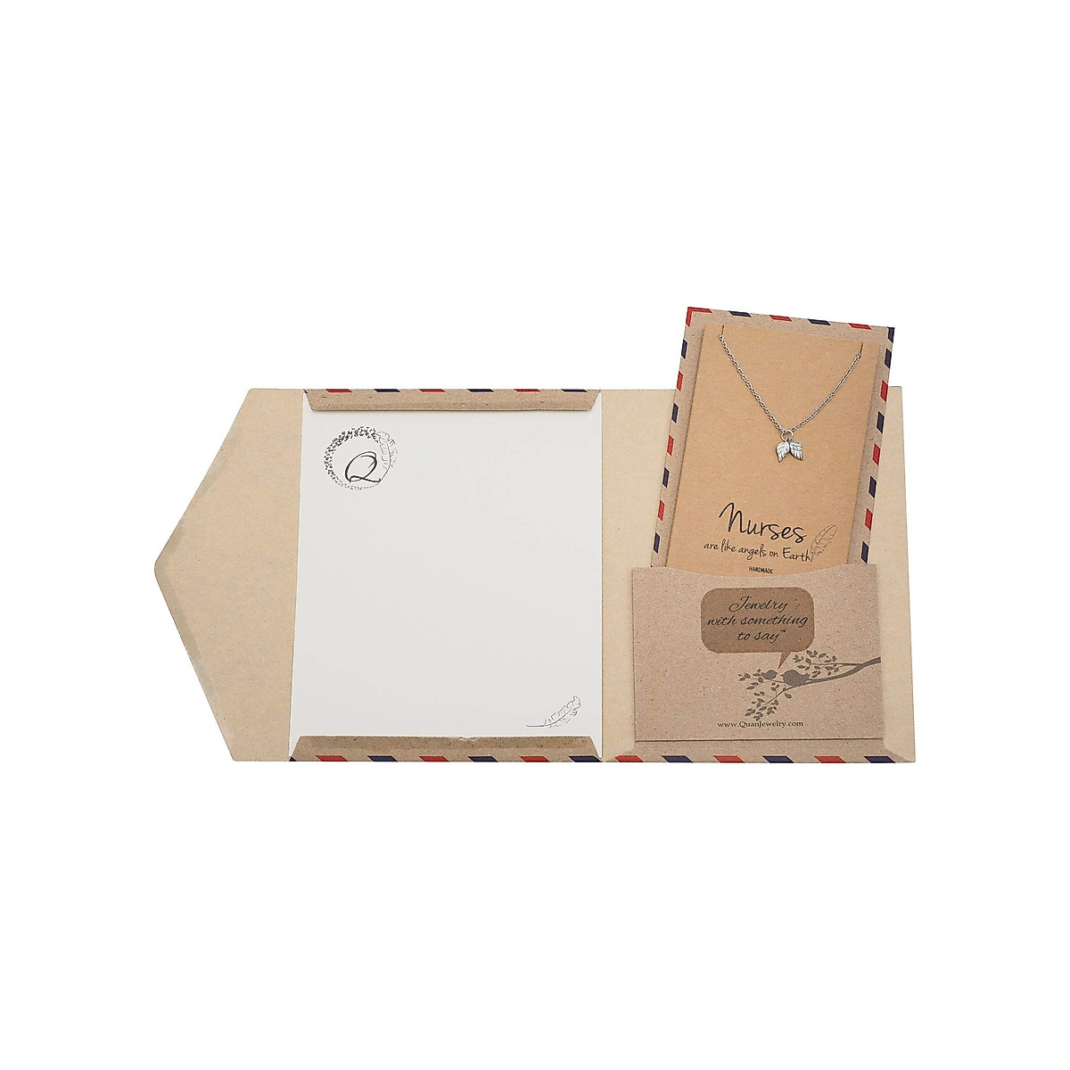 quan jewelry Nurse Necklace Handcrafted Angel-Wings Pendant, Thank you Appreciation Graduation Gift Ideas, Presents for Nurses, RN, Pre-Med Students, Doctors, Friendship Necklace