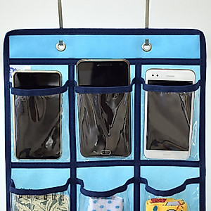 NIMES Hanging Closet Underwear Sock Jewelry Storage Over The Door Classroom Cell Phone Calculator Organizer Clear Pockets (BLUE-12 & 9 POCKETS PACK)