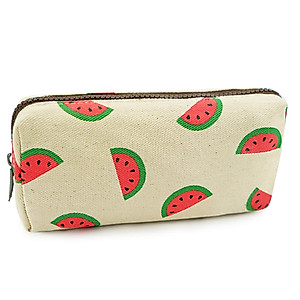 LParkin Watermelon Super Large Capacity Cute Canvas Pencil Case for Pen Bag Pouch Stationary Case Gadget Makeup Cosmetic Bag Box