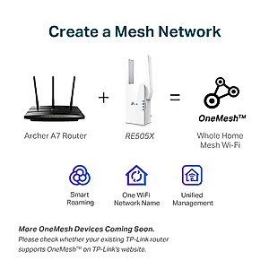 TP-Link AX1500 WiFi Extender Internet Booster, WiFi 6 Range Extender Covers up to 1500 sq.ft and 25 Devices,Dual Band up to 1.5Gbps Speed, AP Mode w/Gigabit Port, APP Setup, OneMesh Compatible(RE505X)