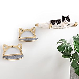 Toozey Cat Wall Shelves, Wall Mounted Cat Furniture with XXL Cat Hammock and 2 Cat Climbing Steps, Cat Shelves and Perches for Cats Playing, Sleeping, and Lounging