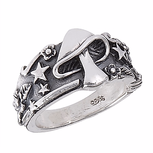 Mushroom Star Leaf Oxidized Ring Sterling Silver Celestial Weed Band Size 5