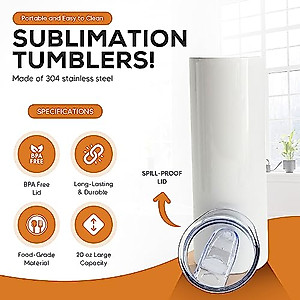 Cool Tumble Sublimation Tumblers 20 Oz Skinny Bulk 4 Pack - Stainless Steel Double Wall Insulated Straight Sublimation Tumbler White Blank Tumblers with Lids, Straws and Shrink Wraps