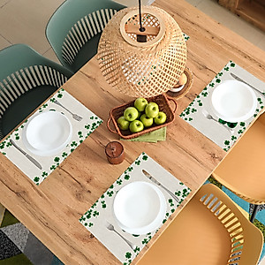 Ciwolce Green White Shamrock St Patricks Day Placemat Set of 4, Saint Patty's Day Kitchen Dining Table Mat Home Indoor Decoration