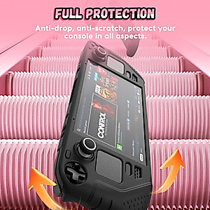 Protective Case for Steam Desk OLED, IINE Steamdesk OLED Silicone Cover Case, 9-in-1 Protective Silicone Shell with Anti-Scratch Cover Protector, Steam Deck OLED Accessories Set, Black