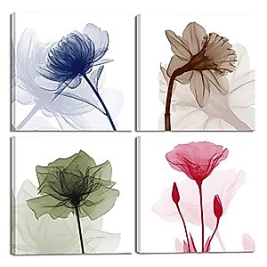 Wieco Art 4-Panel Canvas Print Flickering Flowers Modern Canvas Wall Art, 12 by 12-Inch