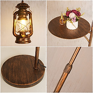 beaysyty Farmhouse Adjustable Floor Lamps with Tray Lantern Tall Standing lamp for Bedroom Home Decor for Office Cafe Den Living Room Bedroom, On/Off Foot Switch and Brushed Rustic (Red Copper)