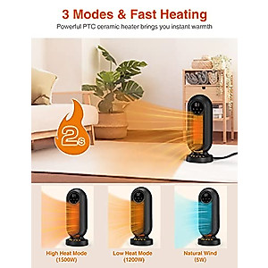 Lafhome Space Heater, 1500W Portable Ceramic Tower Heater, Oscillating Electric Space Heater with LED Flame Light, 12H Timer & Remote Control for Home Bedroom Office Indoor Use