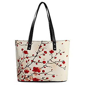 Womens Handbag Peach Blossom Leather Tote Bag Top Handle Satchel Bags For Lady