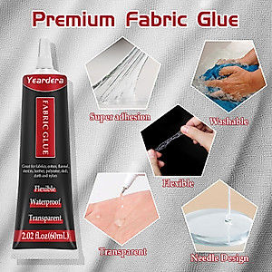 Yeardera Fabric Glue Permanent, Clear Fabric Glue for Clothing Permanent Washable, Fabric Fusion Glue for All Fabrics, Clothes, Leather, Cotton, Flannel, Denim, Polyester, Doll Repair (Fabric Glue)