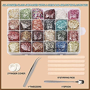 Crushed Glass Glitter, 24 Colors Irregular Crystal Chips Chunky Flakes Sequins Crushed Glass for Resin Geode Art Nail Arts Craft DIY Vase Filler Epoxy Resin Jewelry Making