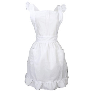 LilMents Retro Adjustable Ruffle Apron with Pockets, Small to Plus Size Ladies (White)