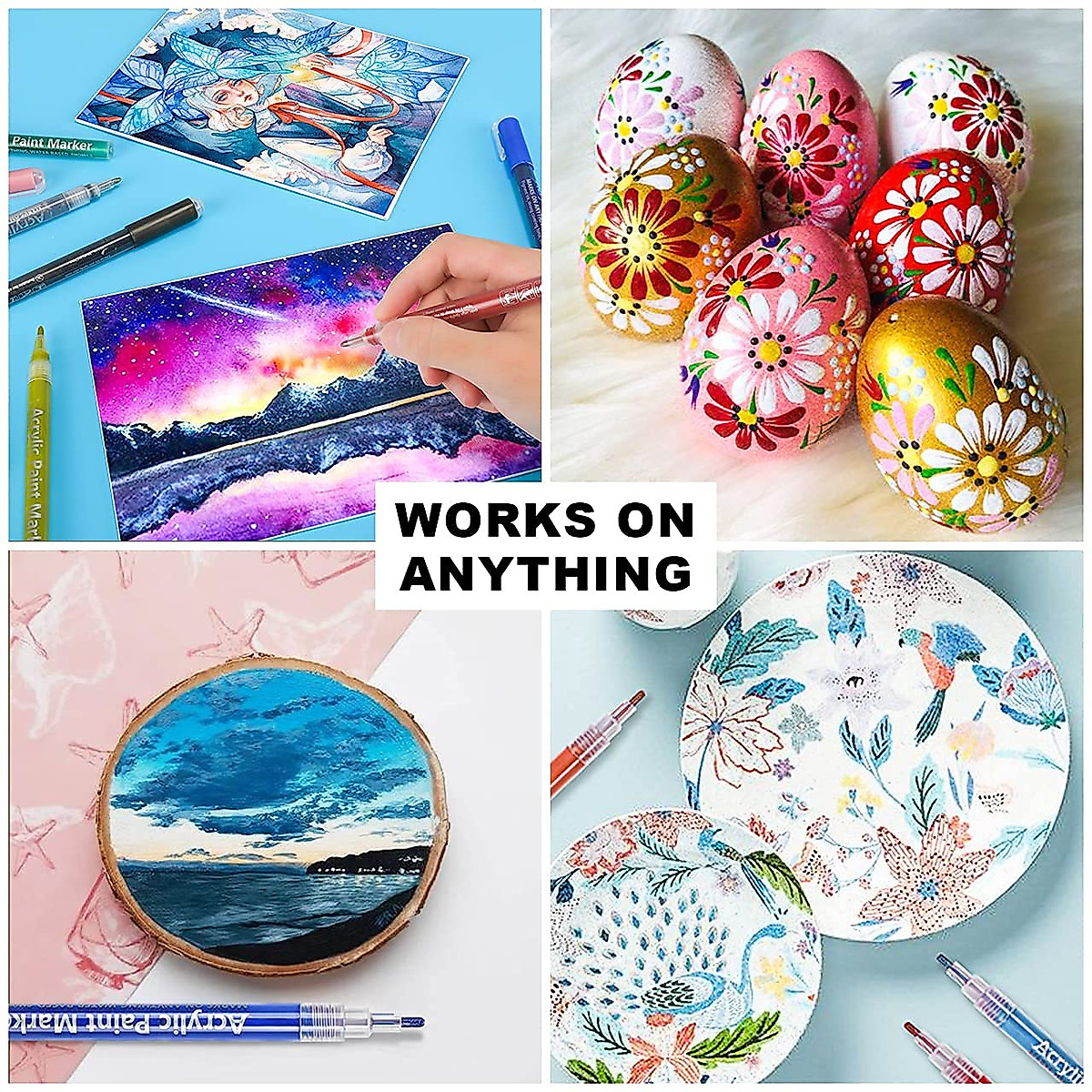 Metallic Marker Pens, Emooqi 20 Pack Paint Pens Comes with Metallic Markers, for Rock Painting, Mug, Ceramic, Glass, Fabric Painting, Water Based, Easter Ornaments DIY Craft Project