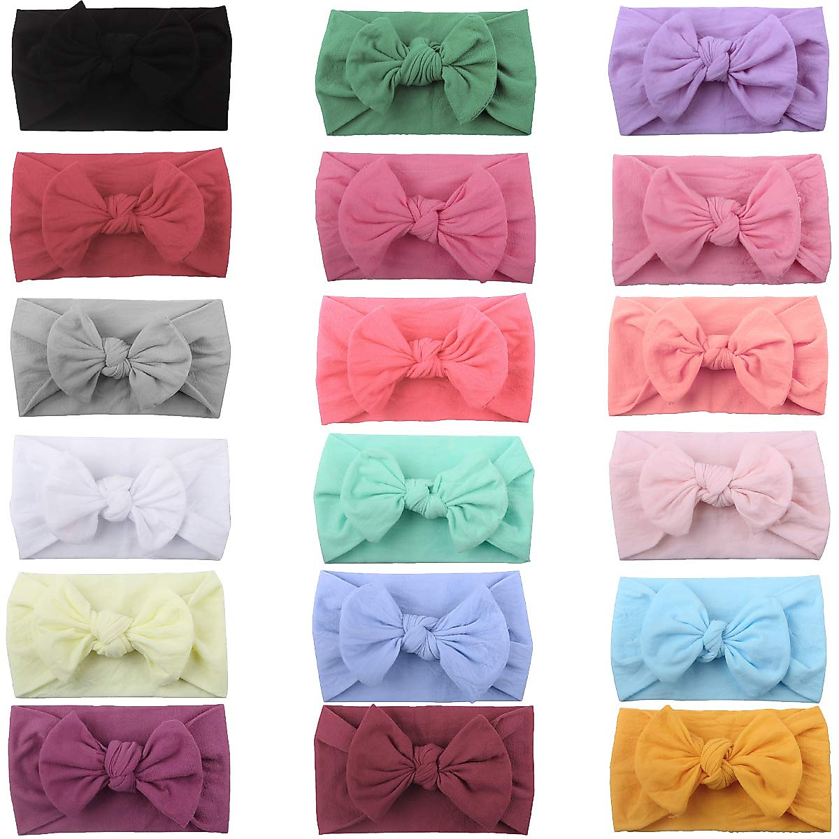 DED 18 Pieces Nylon Newborn Headbands Hair Bows Elastics Soft Bands Headwraps for Newborns Infants Toddlers