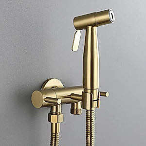 MINJING Bidet Sprayer Kit for Toilet Multifunctional Golden Bidet Tap Sprayer Wall Mounted Cold Water Tap Toilet Bidet Douche Spray for Bathroom, G