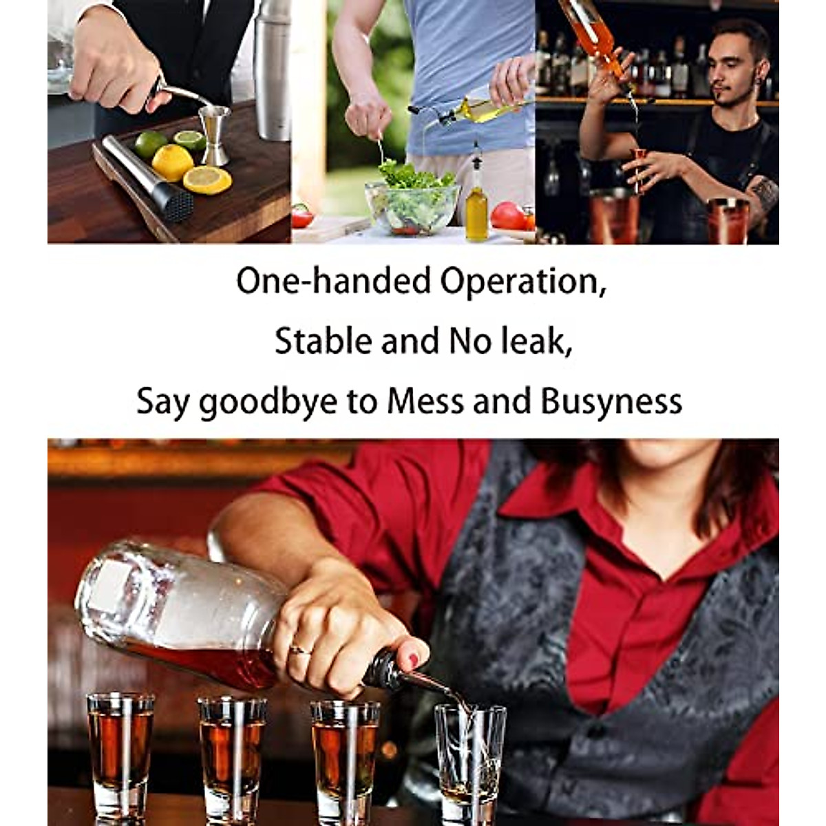 Pafusen 12 Pack Stainless Steel Speed Pourers Spouts with Tapered, Liquor Pourers with Rubber Cap, Hygienic, Dishwasher Safe, Fits most Classic Bottle's Lip up to 3/4" (12)