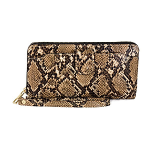 Rebecca & Rifka Faux Python Snakeskin Zip Around Wristlet Wallet with Phone Pocket