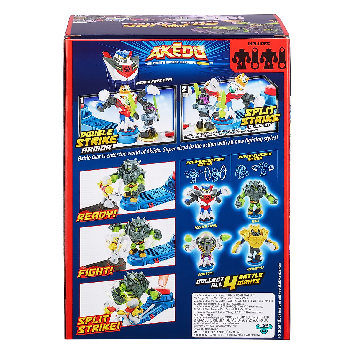 Akedo - Ultimate Arcade Warriors Battle Giants Versus Pack - Scratch-Atron VS Tonk - Mini Battling Action Figures Ready, Fight, Split Strike